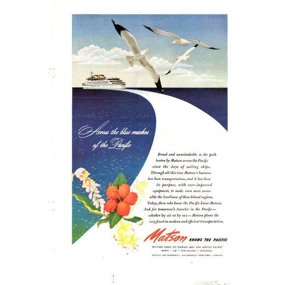Matson | Wall Decor | 945 Matson Liners Print Ad Wwii Matson Knows The ...